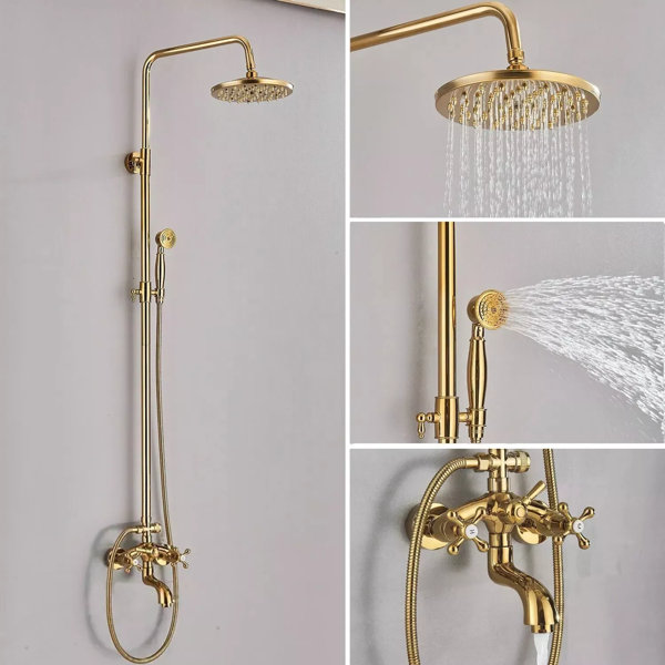 Nabiyy Gold 8 Inch Round Bathroom Luxury Rainfall Shower Faucet Set Tub Spout Mixer Tap ...